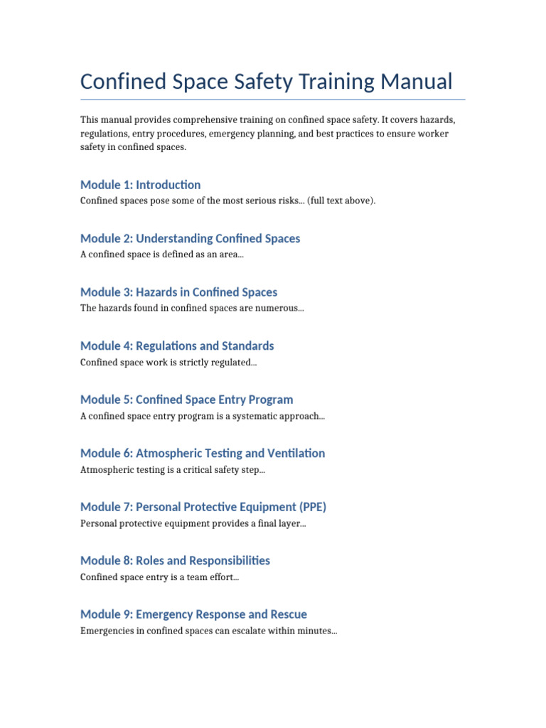 Confined Space Training Manual | PDF