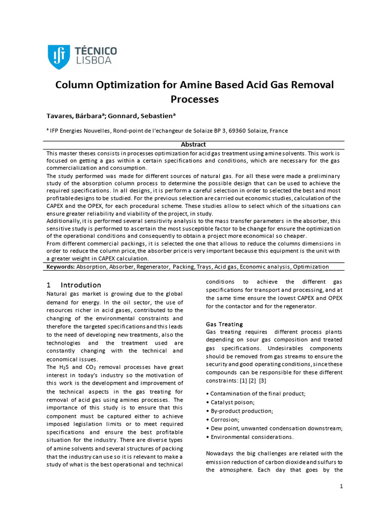 Column Optimization For Amine Based Acid Gas Removal | PDF | Physical ...