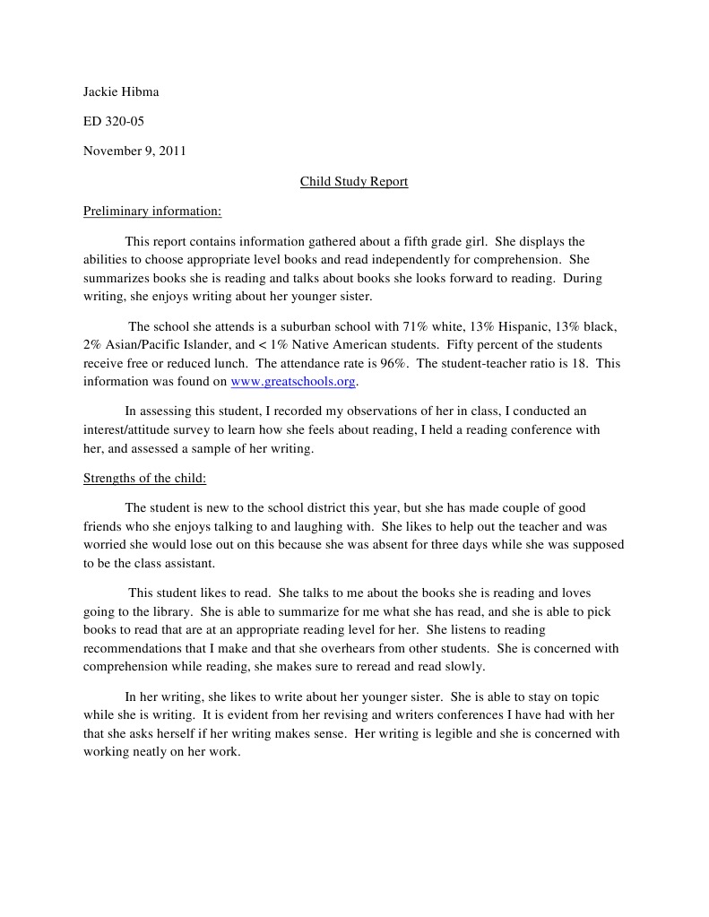 Child Study Report | PDF | Educational Assessment | Reading Comprehension