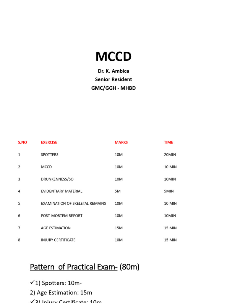 MCCD Guidelines and Practical Exam Overview | PDF | Death | Shock ...