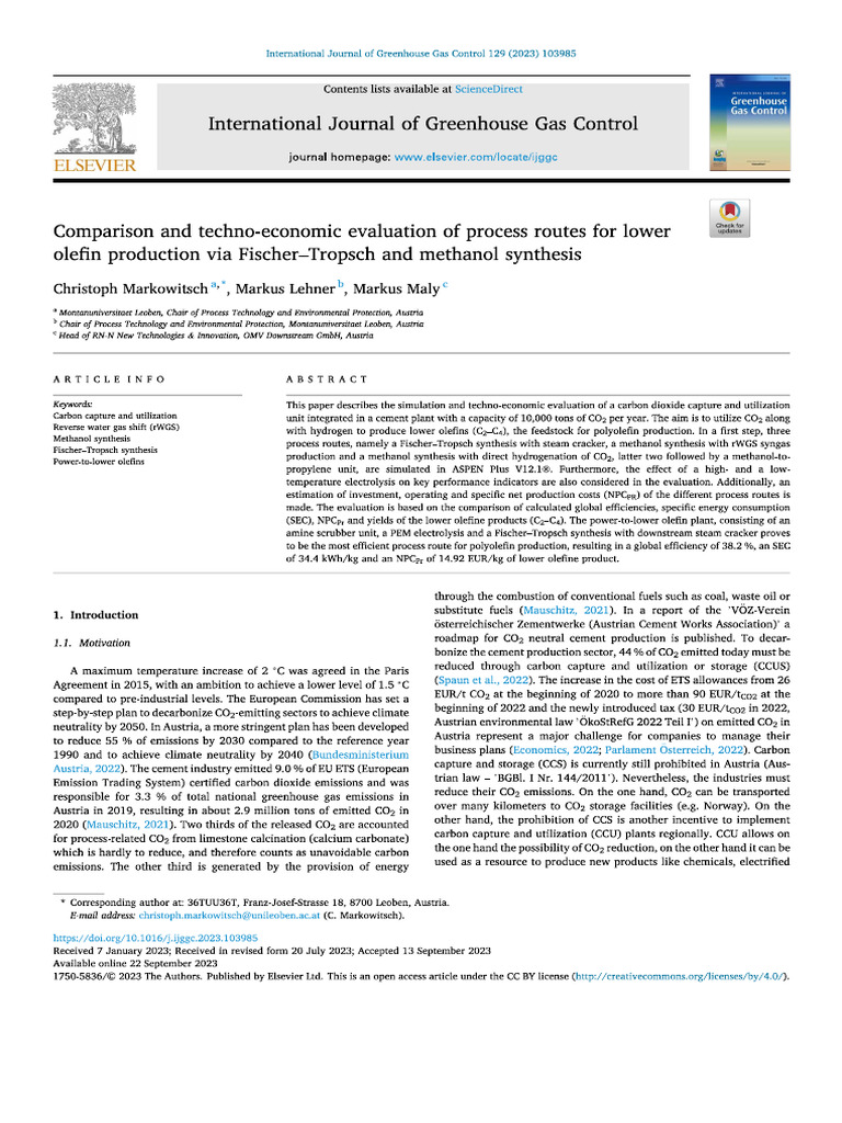 Comparison and Techno-Economic Evaluation of Process Routes For Lower ...