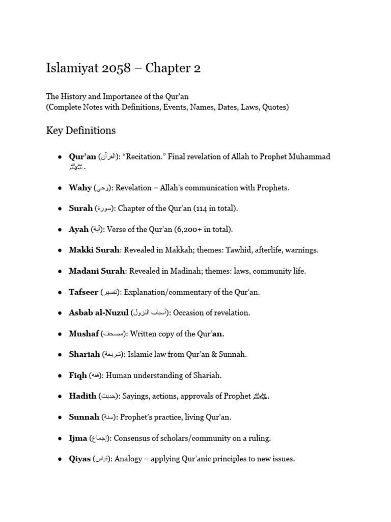Qur'an History and Significance Notes | PDF | God In Islam | Quran