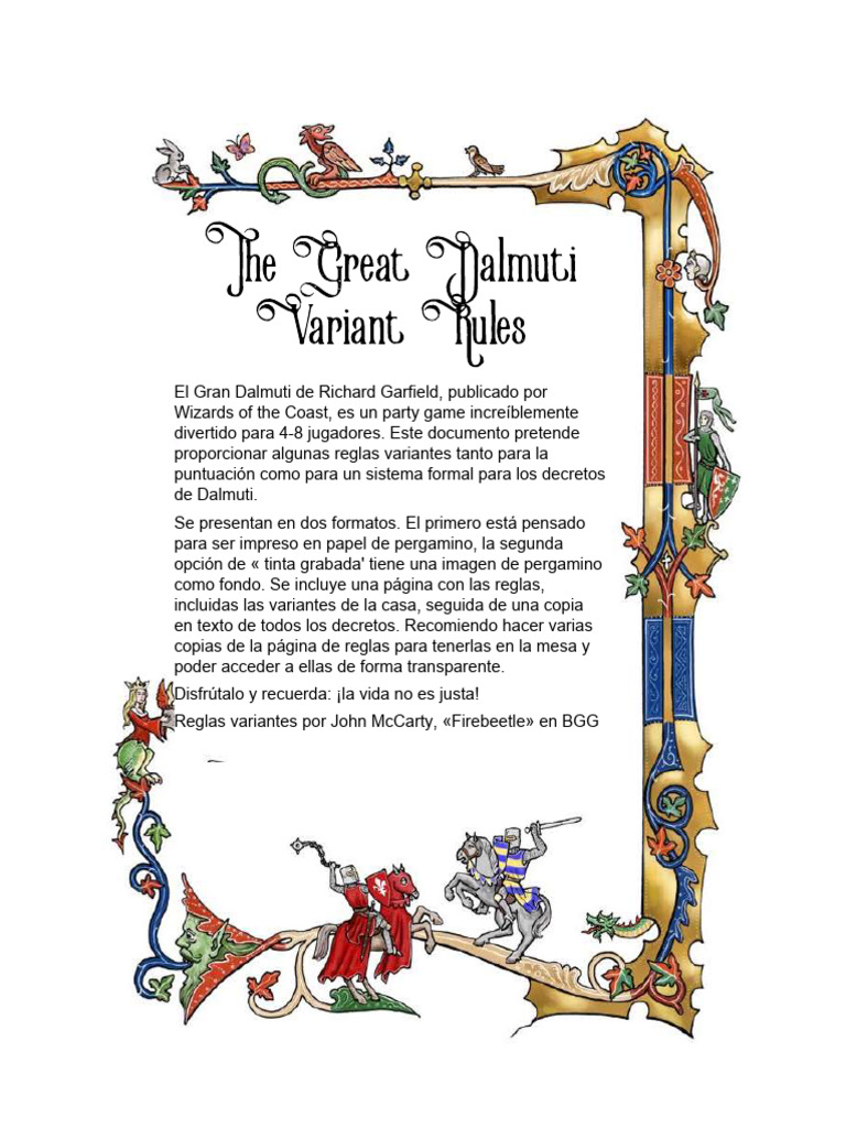 Reglas Variantes de El Gran Dalmuti | PDF | Juego de azar | Magos de la ...