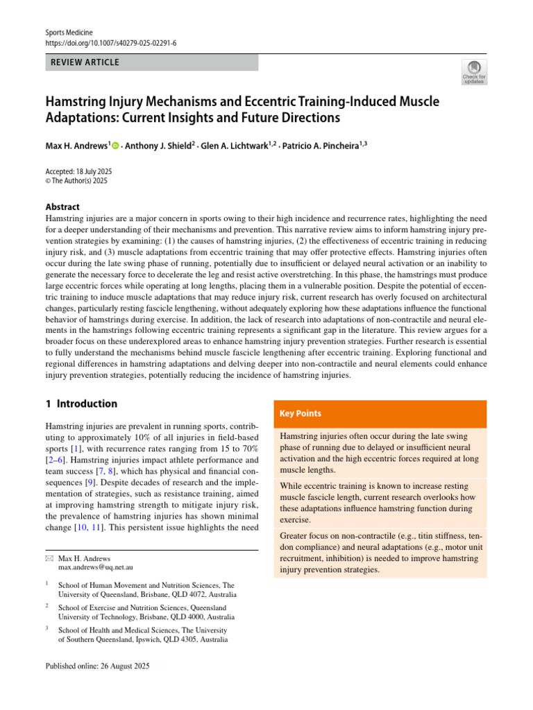 Hamstring Injury Mechanisms and Eccentric Training Induced Muscle ...
