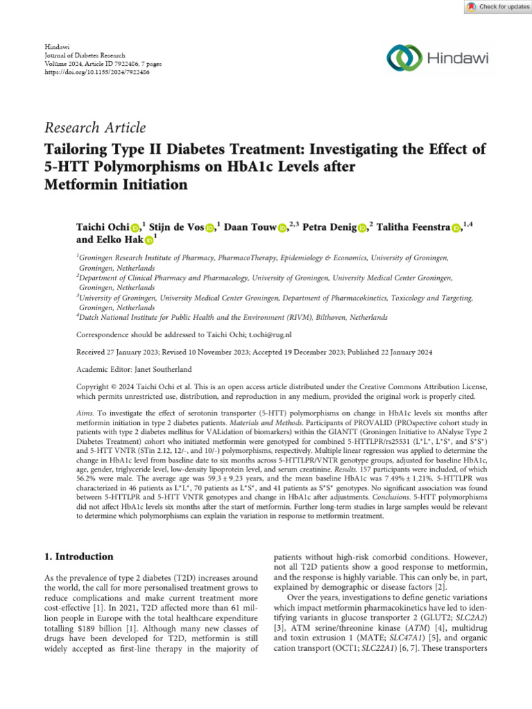 Journal of Diabetes Research - 2024 - Ochi - Tailoring Type II Diabetes ...