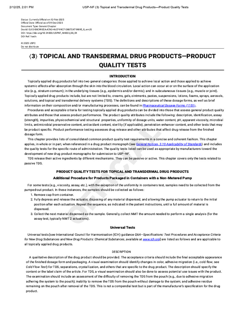 3 Topical and Transdermal Drug Products-Product Quality Tests | PDF ...