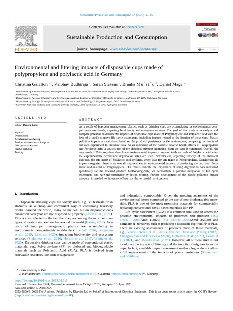 Environmental Impact of Disposable Cups | PDF | Life Cycle Assessment ...
