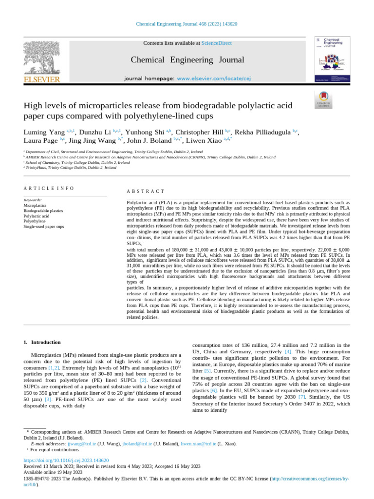 Microparticle Release from PLA vs PE Cups | PDF | Biodegradation ...