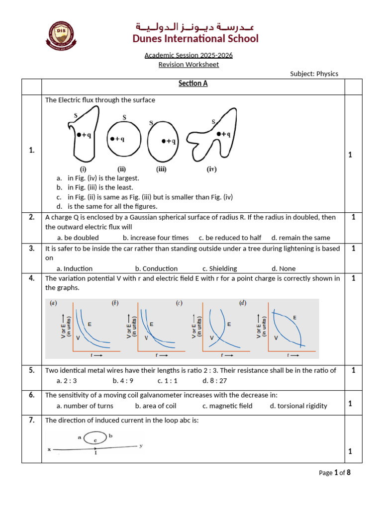 Grade12 Revision Sheet Term1 Physics | PDF | Inductor | Transformer