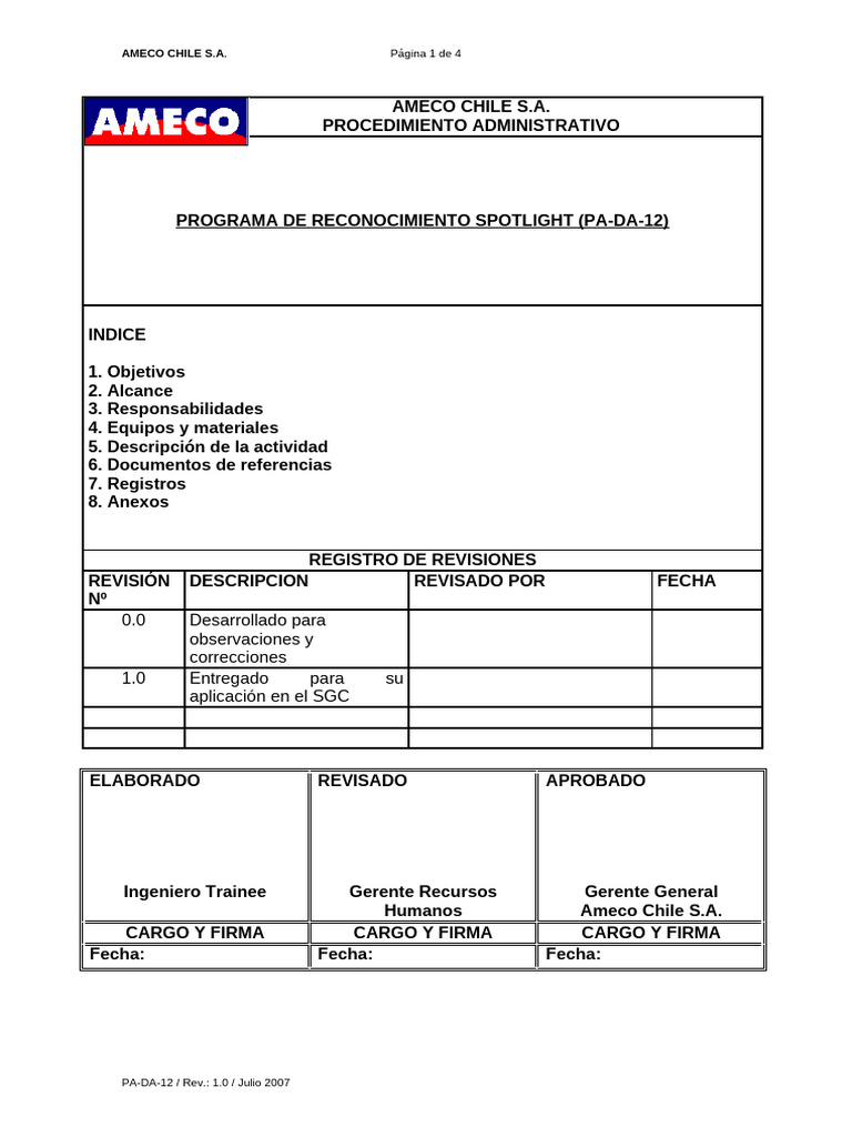 Programa de Reconocimiento Spotlight AMECO | PDF | Gestión de recursos ...