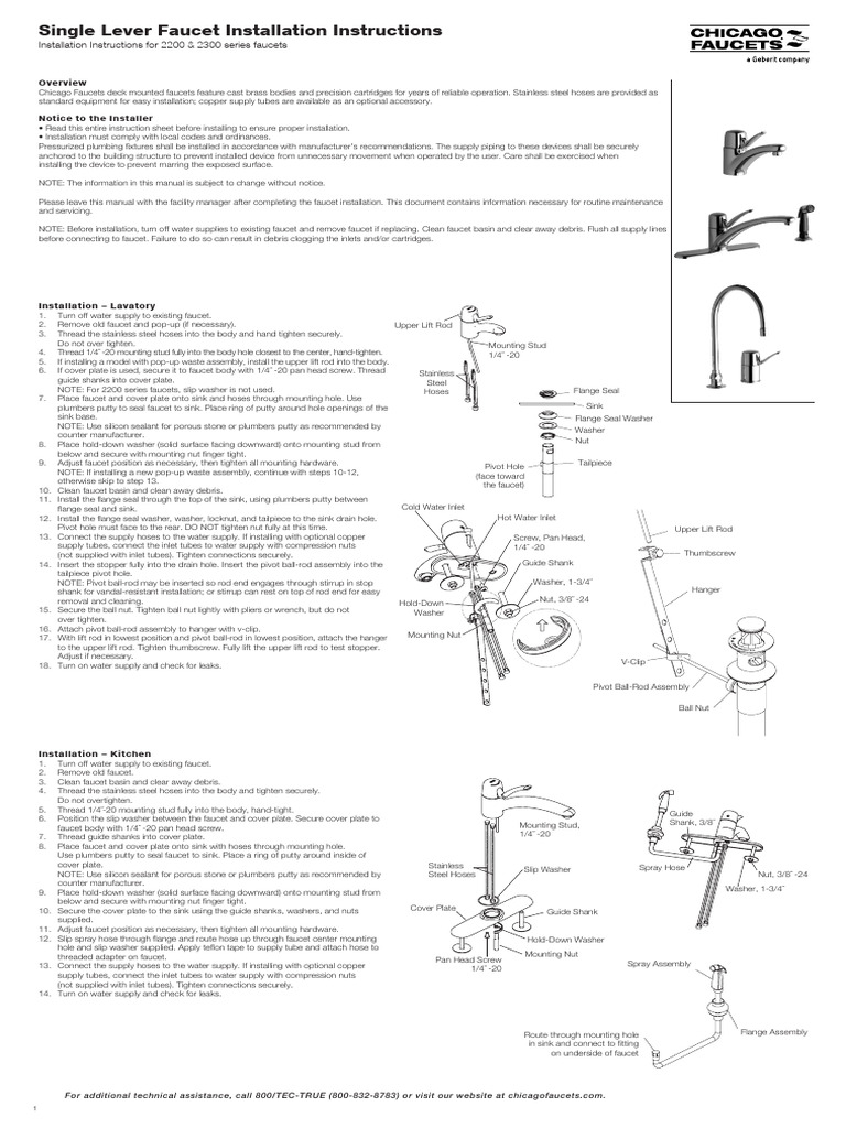 Chicago Faucets 2200 4e70 2300 4ab Actually Install | PDF | Tap (Valve) | Sink