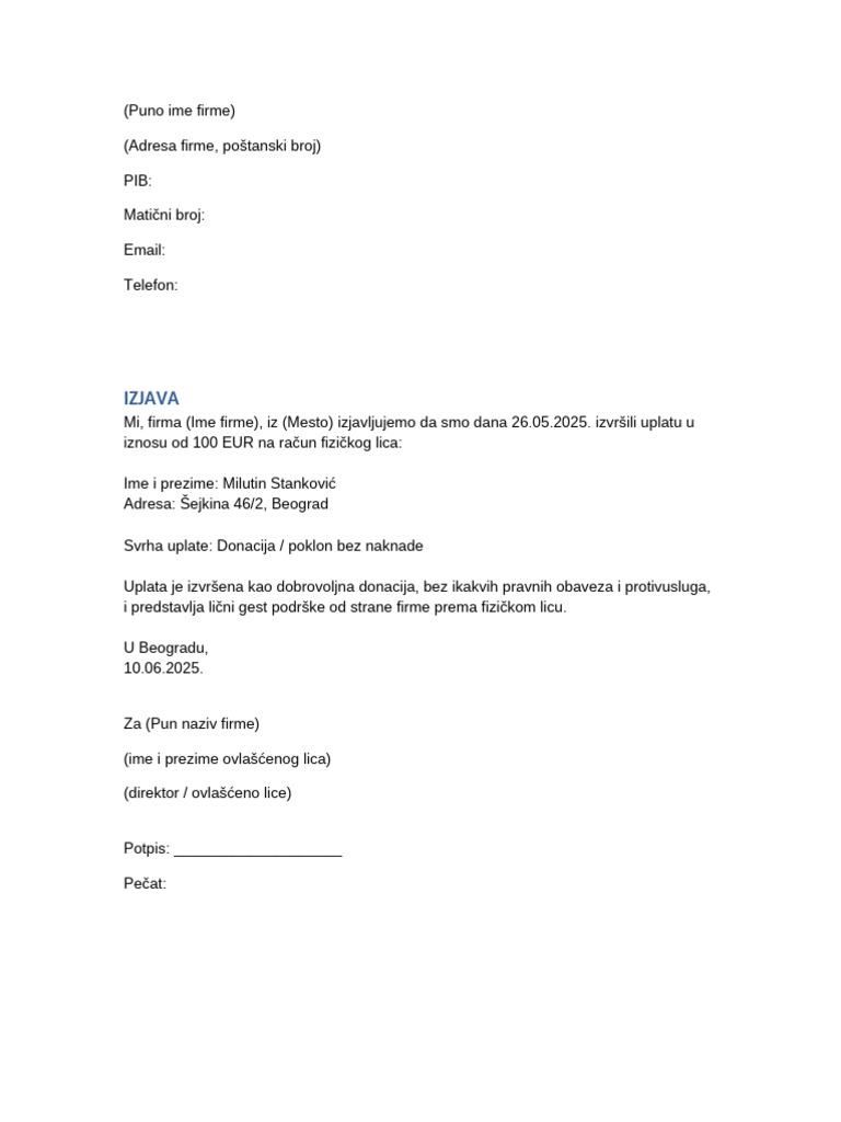 Izjava Donacija | PDF