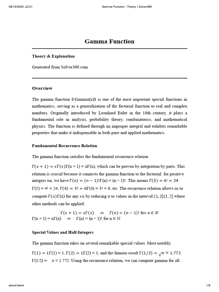 Gamma Function - Theory | PDF | Combinatorics | Mathematical Analysis