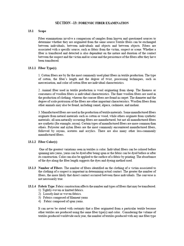 Forensic Fiber Examination Overview | PDF | Textiles | Dyeing