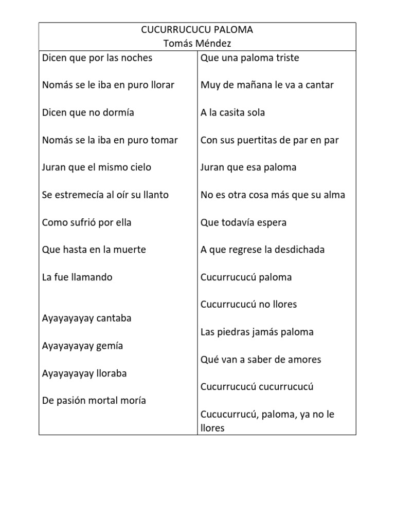 Cucurrucucu Paloma | PDF