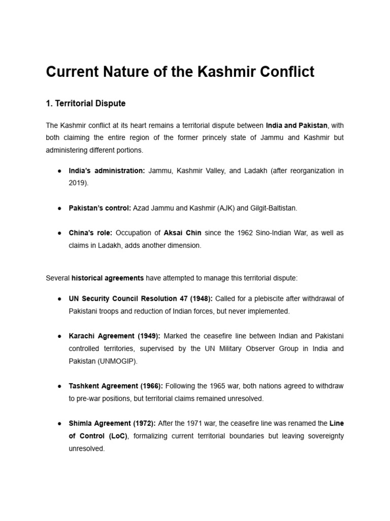 Current Nature of The Kashmir Conflict | PDF | India–Pakistan Relations ...