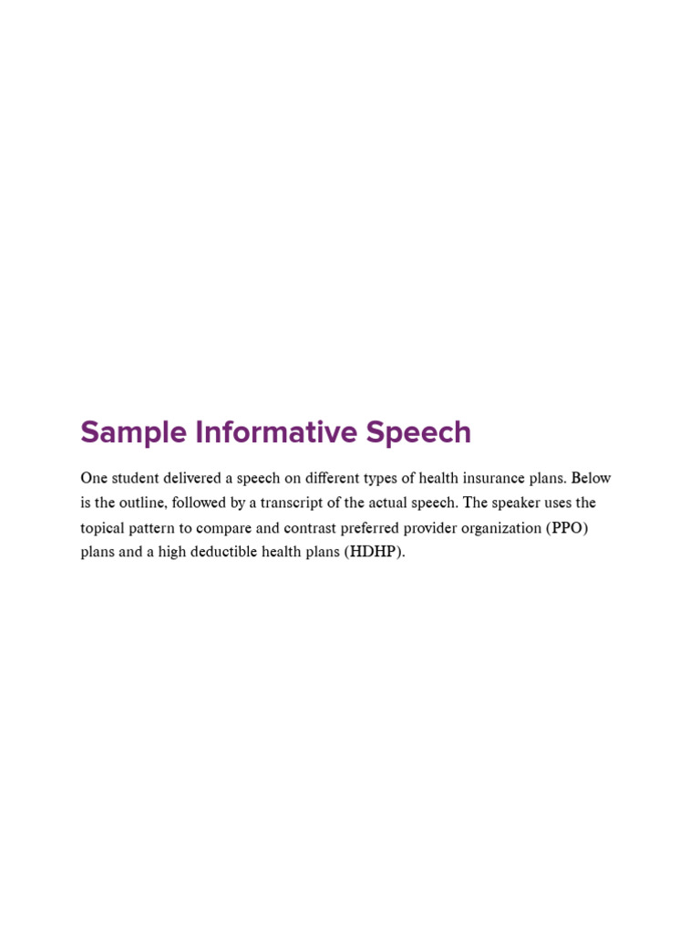 Sample Informative Speech | PDF | Health Savings Account | Insurance