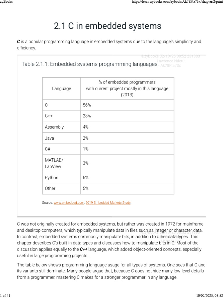 C Programming Embedded Systems | PDF | Integer (Computer Science) | Bit