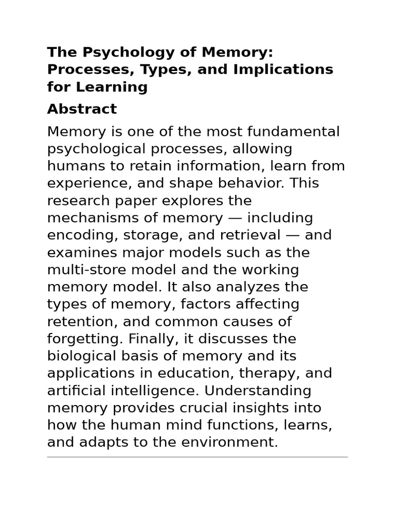 The Psychology of Memory | PDF | Memory | Long Term Memory