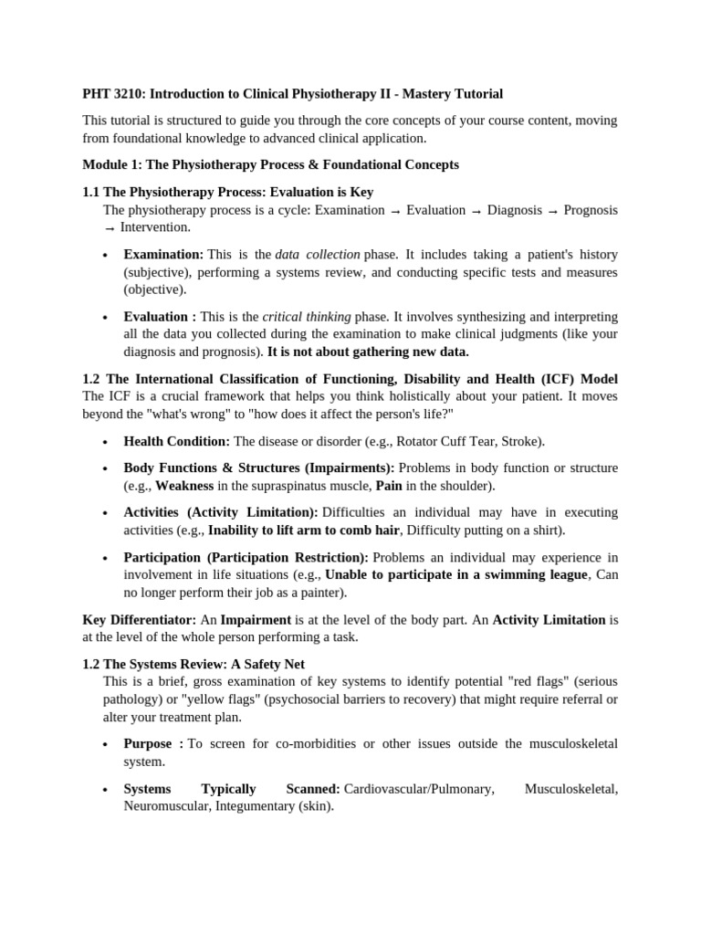 PHT 3210 Introduction To Clinical Physiotherapy Tutorials | PDF | Diseases And Disorders ...