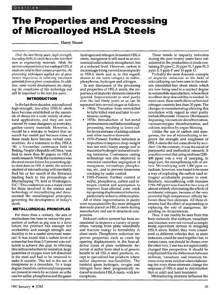 The Properties and Processing of Microalloyed HSLA Steels | PDF | Steel ...
