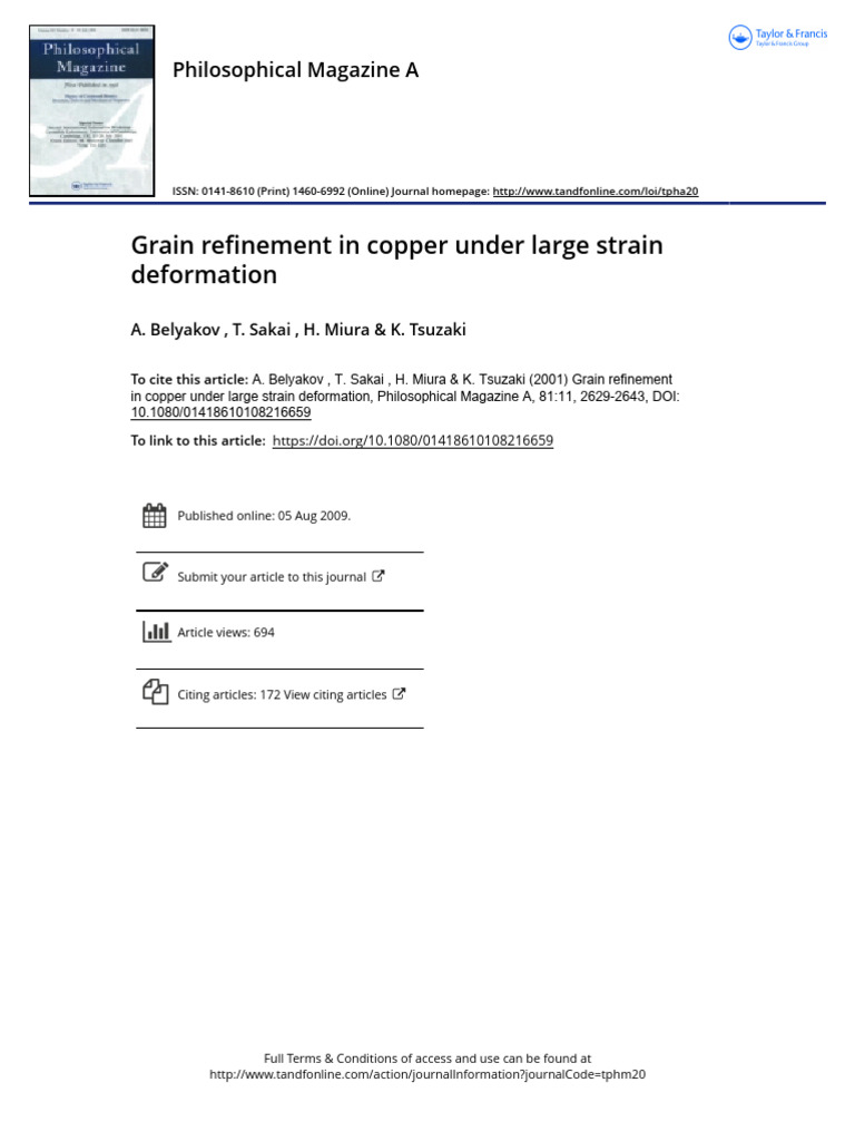 Copper Grain Refinement via Large Strain | PDF | Deformation ...