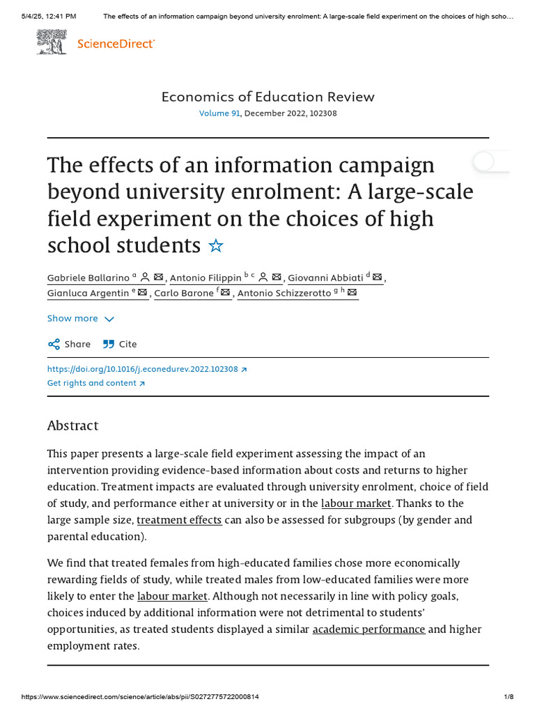 The Effects of An Information Campaign Beyond University Enrolment: A ...
