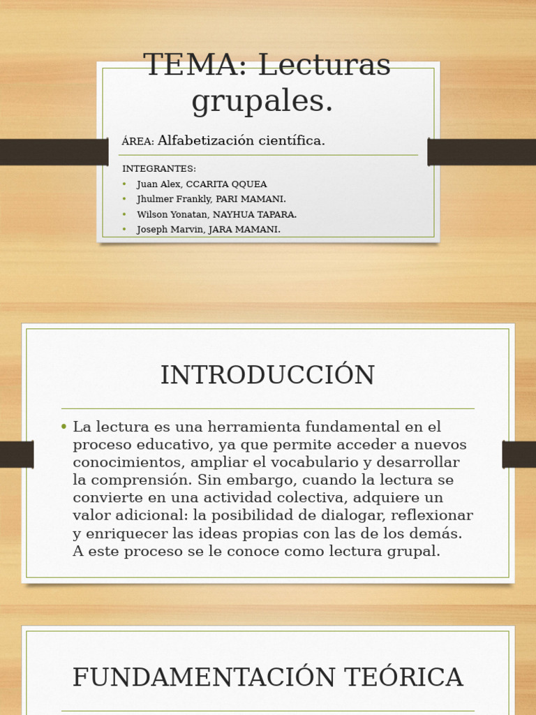 TEMA DE LECTURAS GRUPALES en Power Ponit | PDF | Aprendizaje ...
