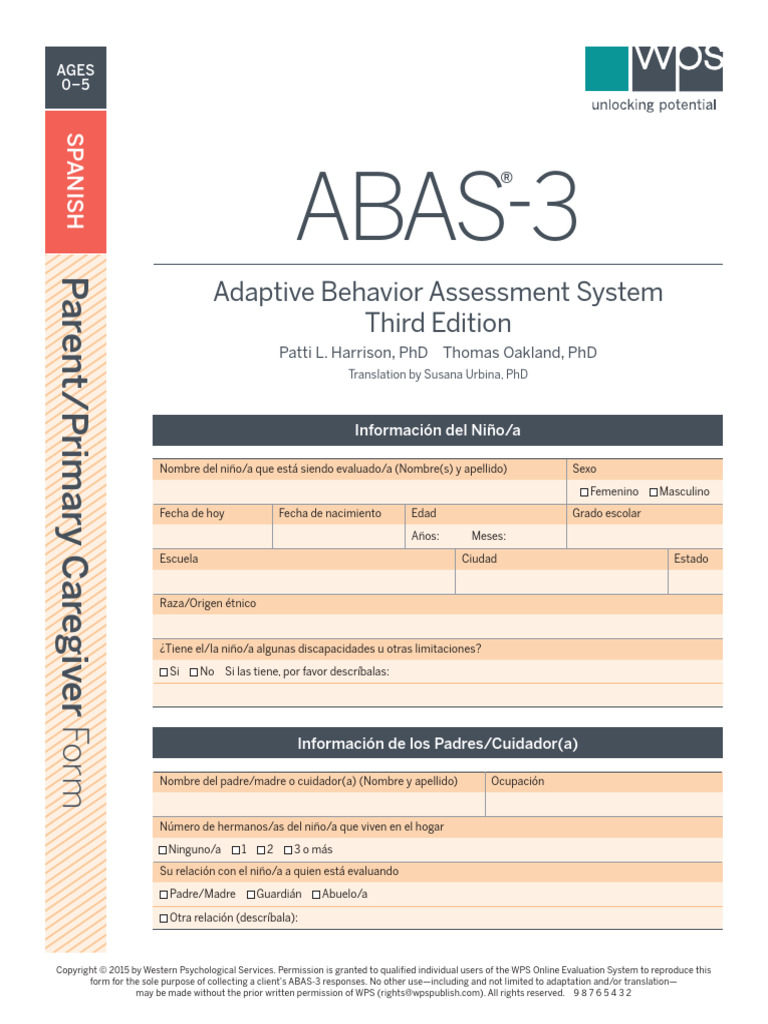 ABAS 3 Parent 0 5 SP Response Sheet | PDF