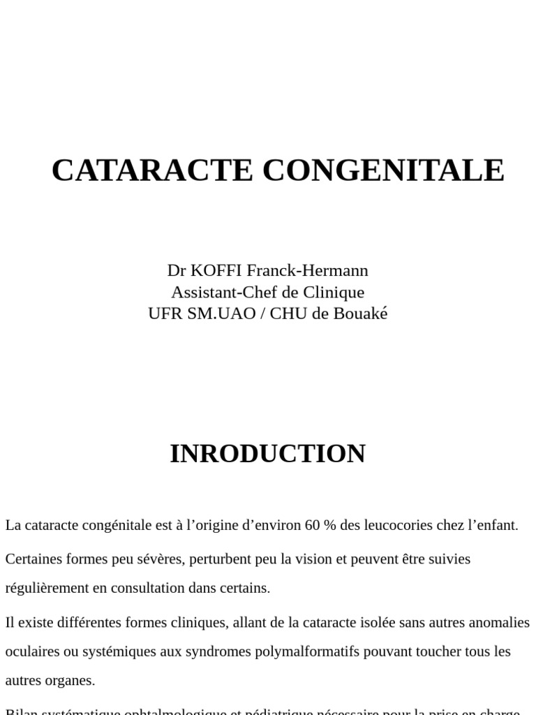 Comprendre la cataracte congénitale | PDF | Cataracte | Maladies et ...