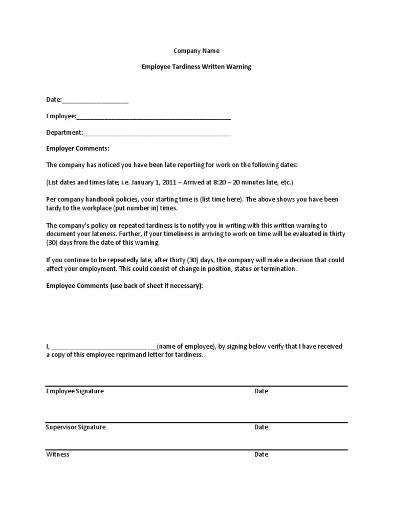 70FB7C Sample Employee Reprimand Letter For Tardiness | PDF | Labor ...