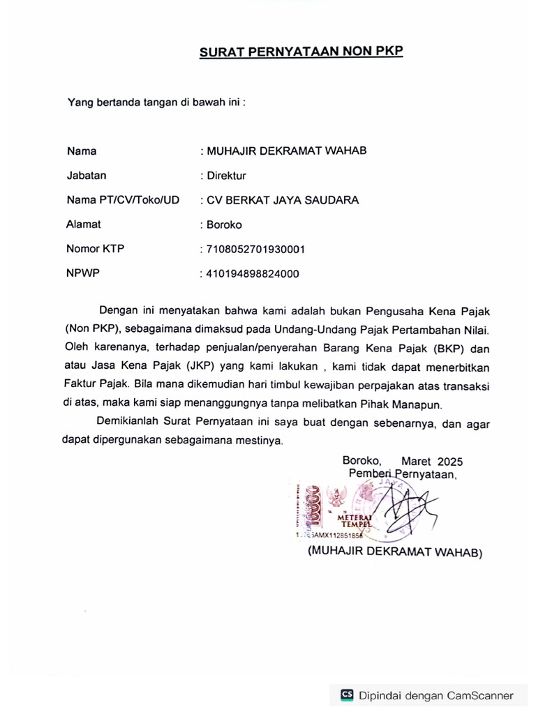 Surat Pernyataan NON PKP | PDF