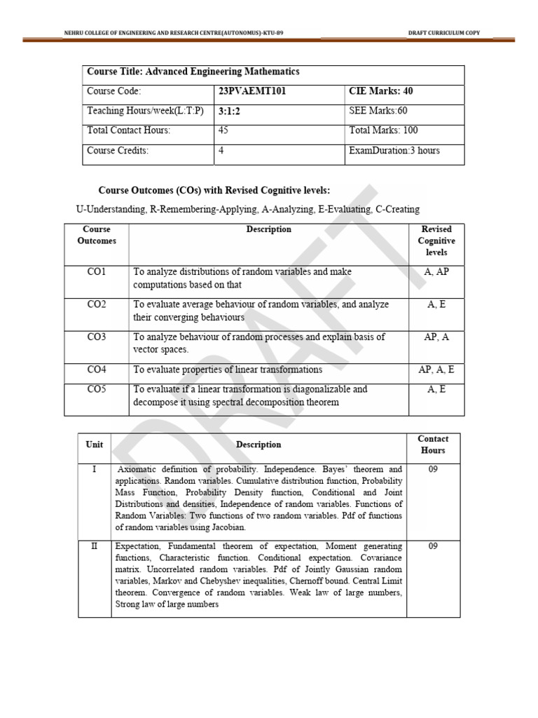 Advanced Engineering Mathematics Curriculum Pdf Linear Map Basis