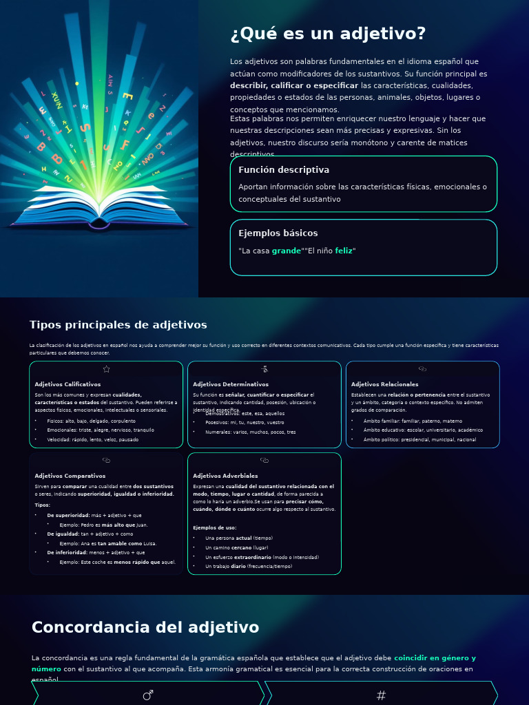Tipos y funciones de los adjetivos en español | PDF | Adjetivo | Género ...
