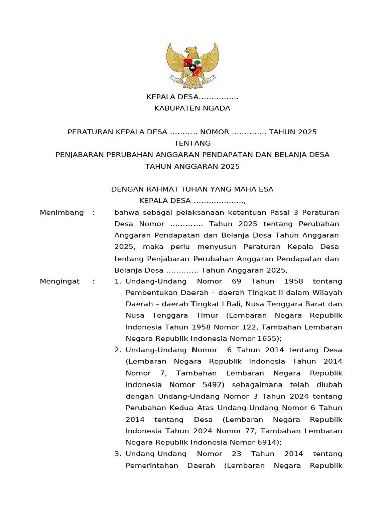 05. Perkades Perubahan Penjabaran Apbdes | PDF
