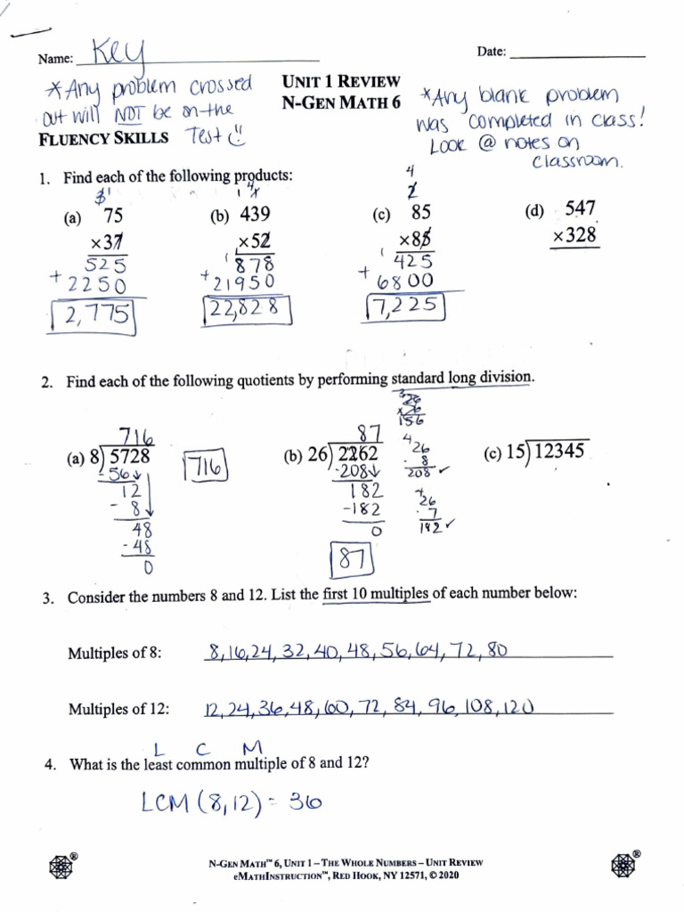Unit 1 Review Packet Answers (6th) | PDF