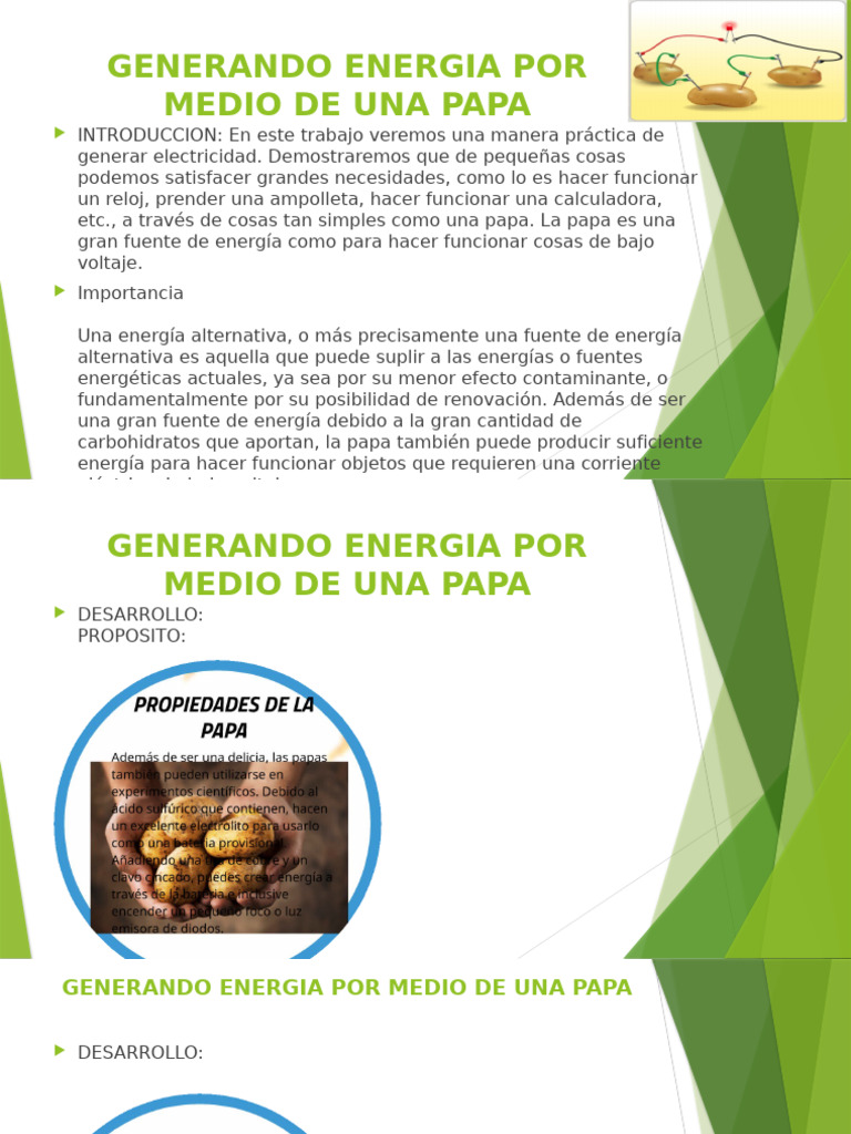 Generando Energia Por Medio de Una Papa | PDF | Diodo emisor de luz | Electricidad