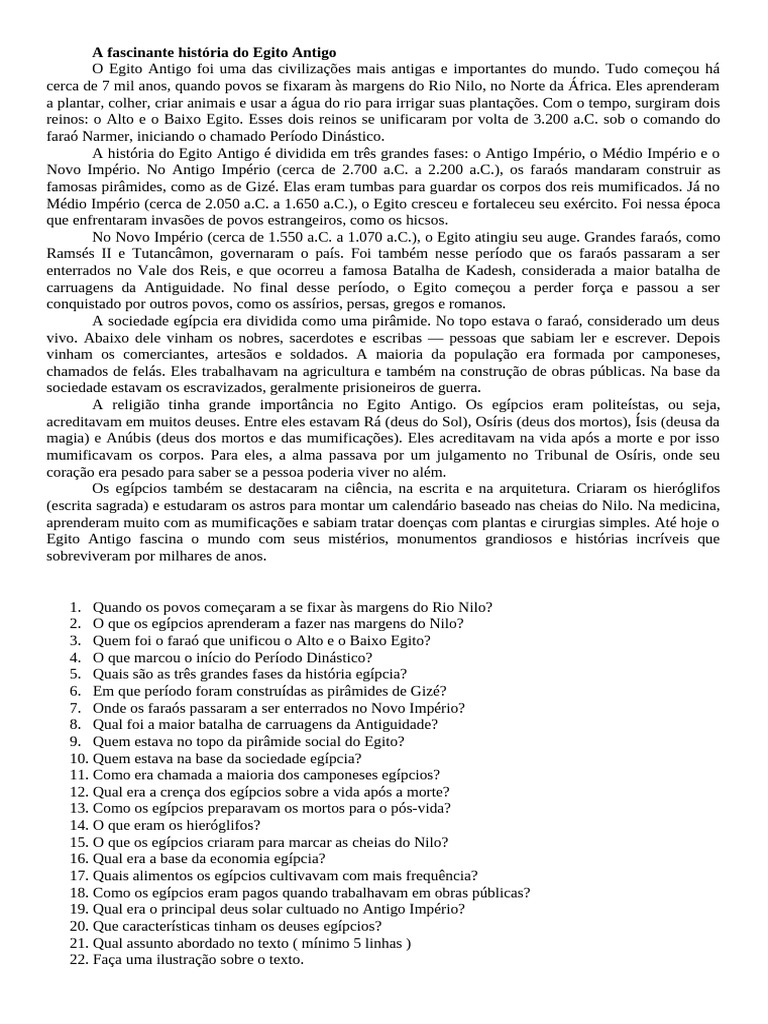 História do Egito Antigo: Civilização e Cultura | PDF | Antigo Egito ...