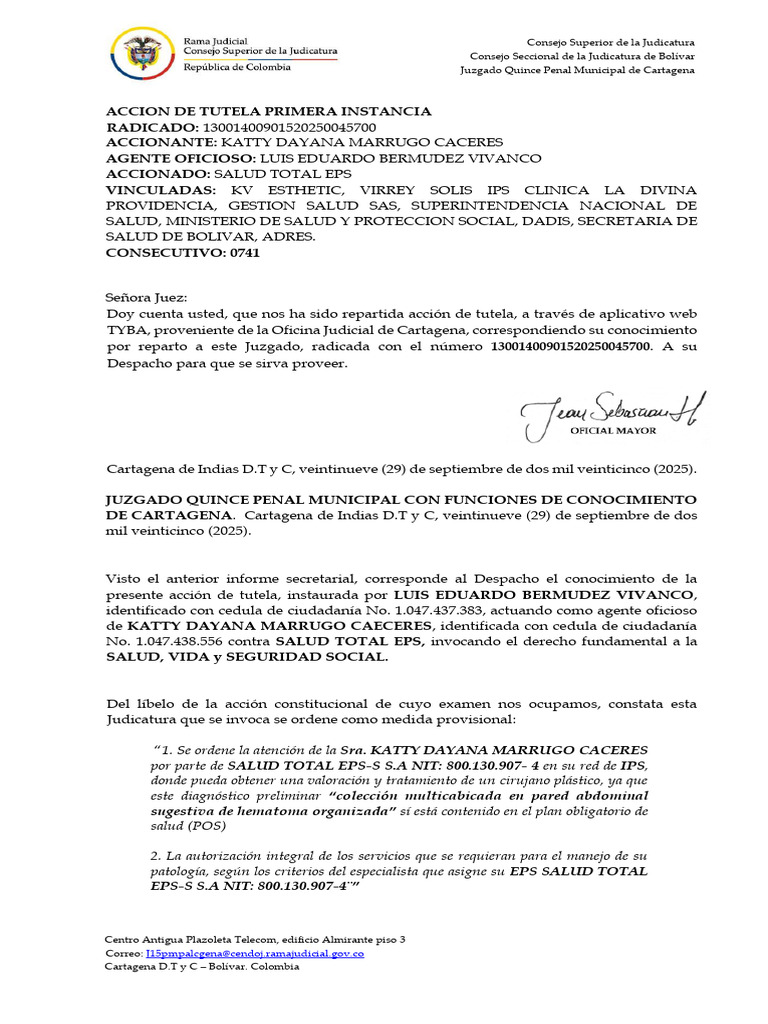 Auto Admision Tutela 2025-00457 | PDF