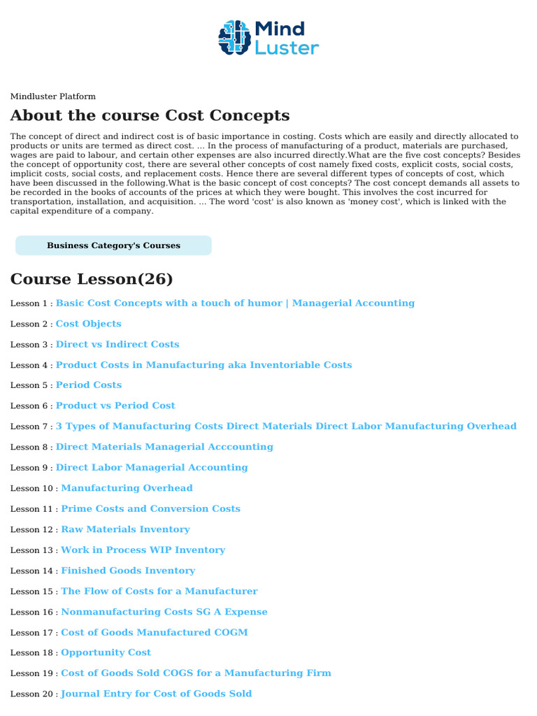 Cost Concepts Course Content | PDF | Cost | Cost Of Goods Sold