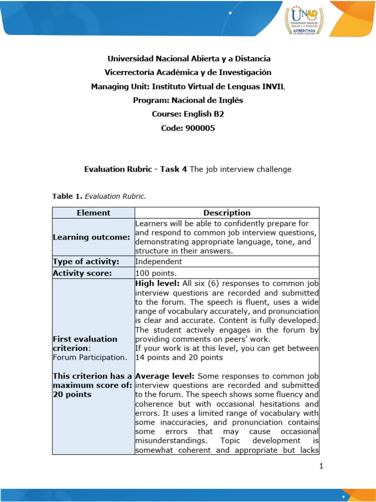 Evaluation Rubric for Job Interviews | PDF | Job Interview | Accent ...