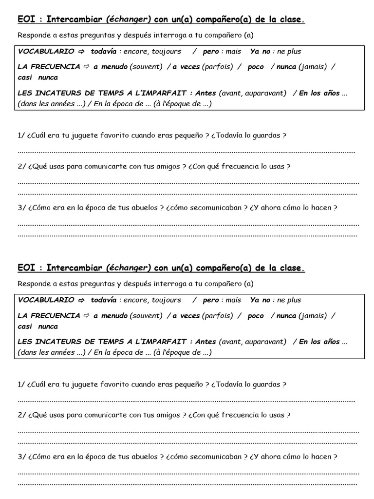 Preguntas para intercambiar experiencias | PDF