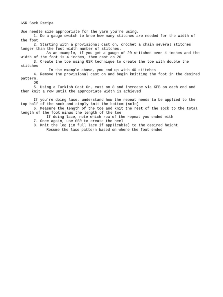 GSR Sock Recipe | PDF