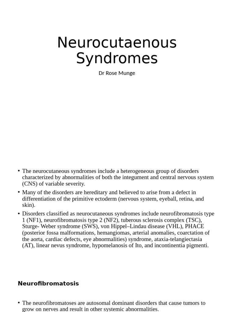 Overview of Neurocutaneous Syndromes | PDF | Genetic Disorder ...