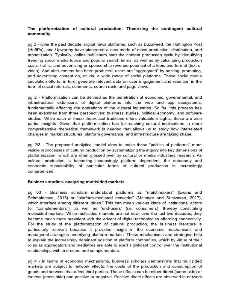 Platformization of Cultural Production | PDF | Political Economy ...