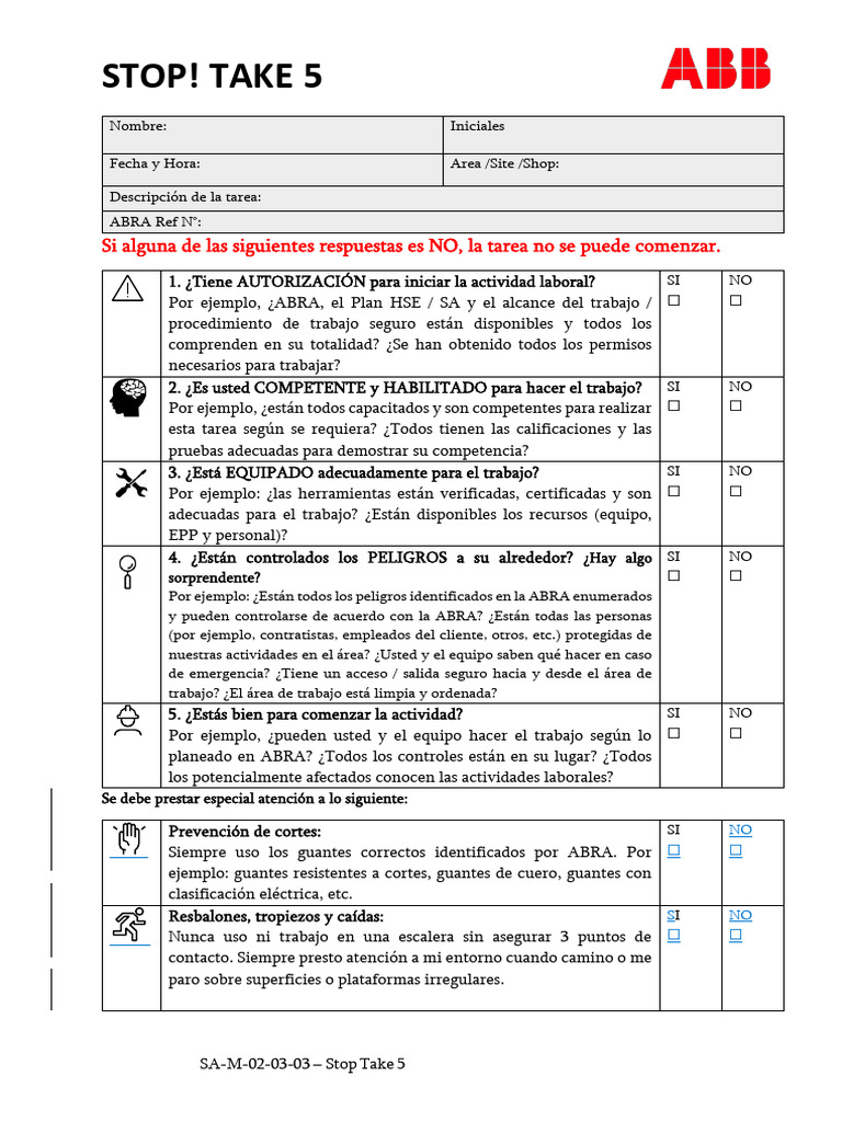 SA-M-02-03-03 Stop Take 5 Template (A.2) 2021-09-01 | PDF