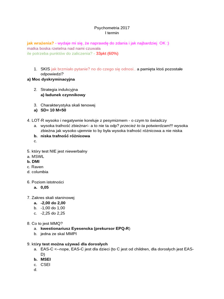 Psychometria Egzamin | PDF