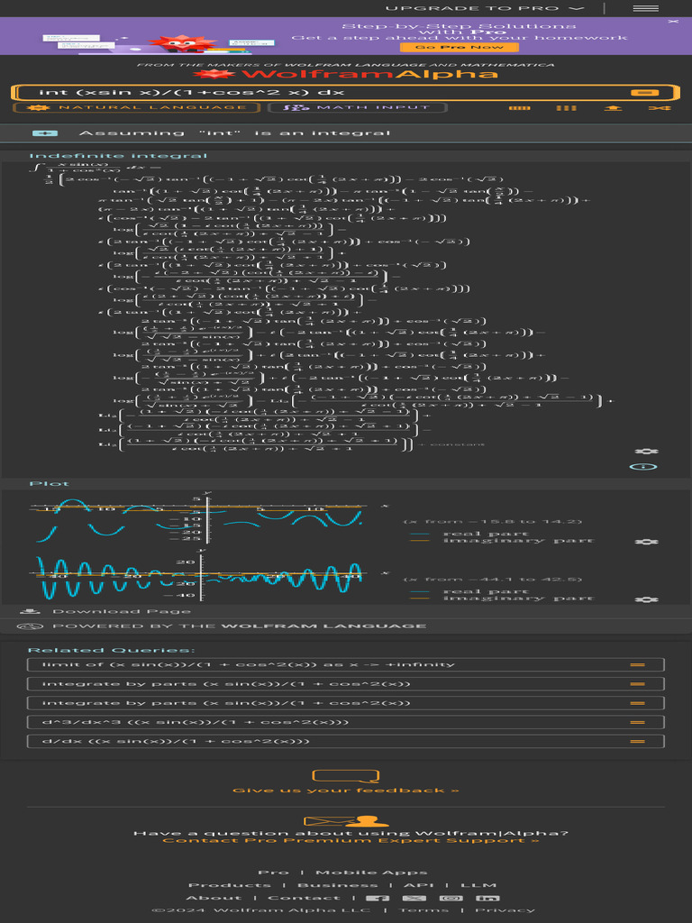 Int (Xsin X) (1+cos 2 X) DX - WolframAlpha | PDF