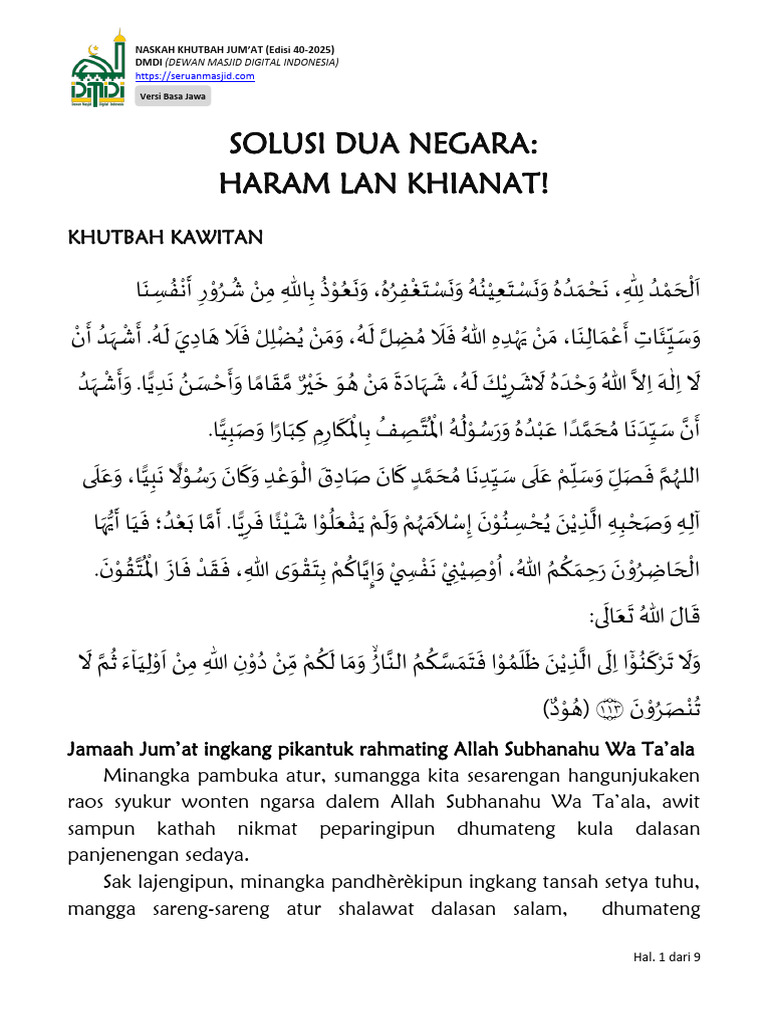 Solusi Dua Negara: Haram dan Khianat | PDF