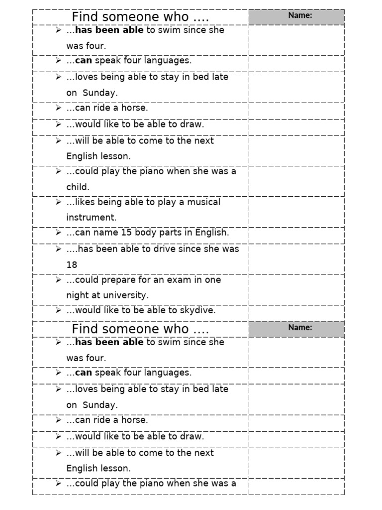 Find Someone Who Can Conversation Topics Dialogs Grammar Drills 99780 ...